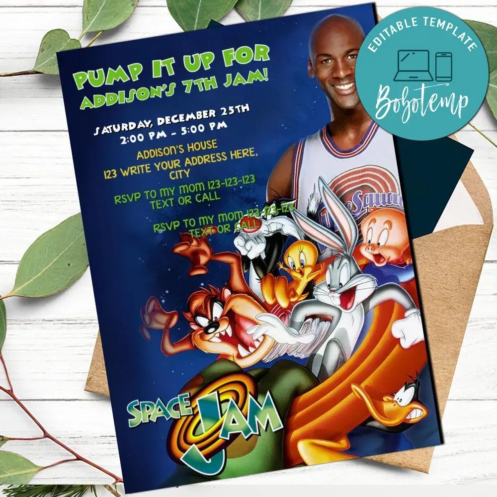 Space Jam Digital Invitation Customizable Template DIY | Bobotemp