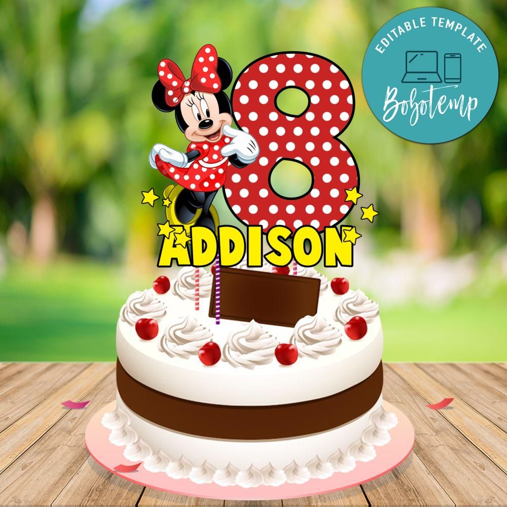 Minnie Mouse Birthday Cake Topper Template Printable DIY Bobotemp
