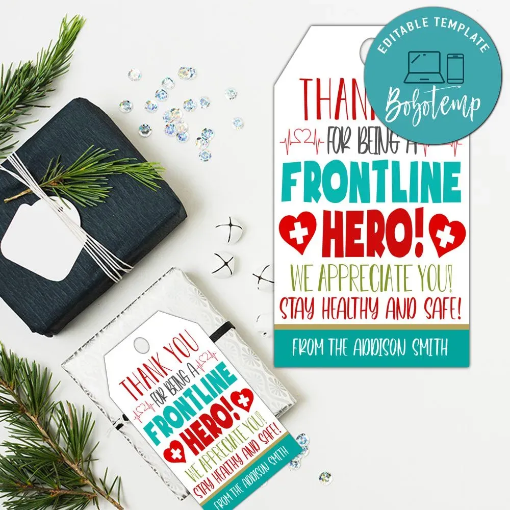 Nurse Thank You for being a Frontline Hero Gift Tag Printable DIY ...