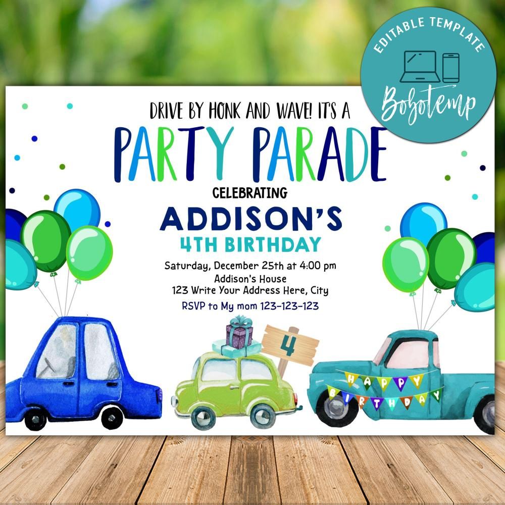 Printable Social Distancing Drive By Party Parade Invitation | Bobotemp