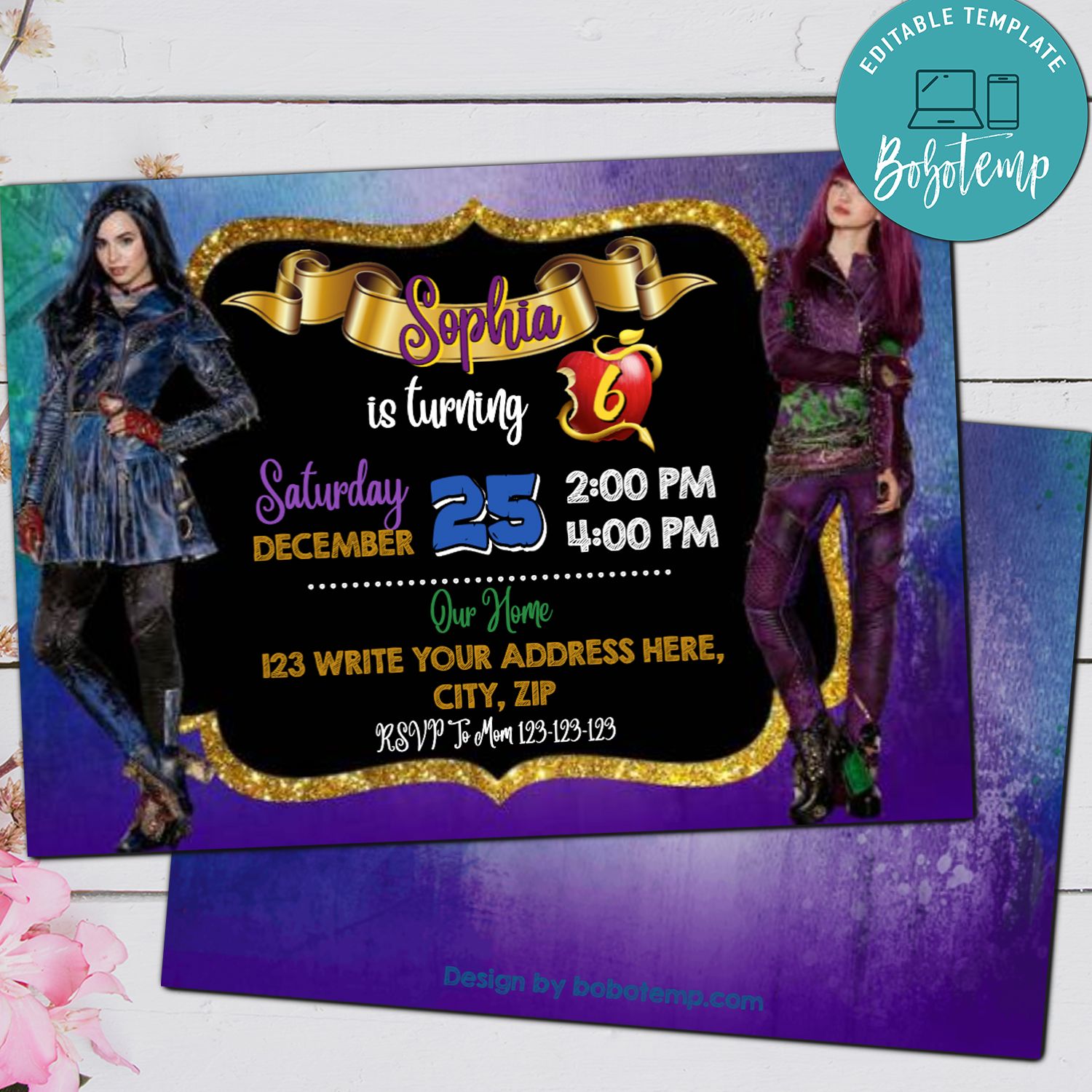 Editable Girl Descendants Birthday Party Invitation DIY | Bobotemp