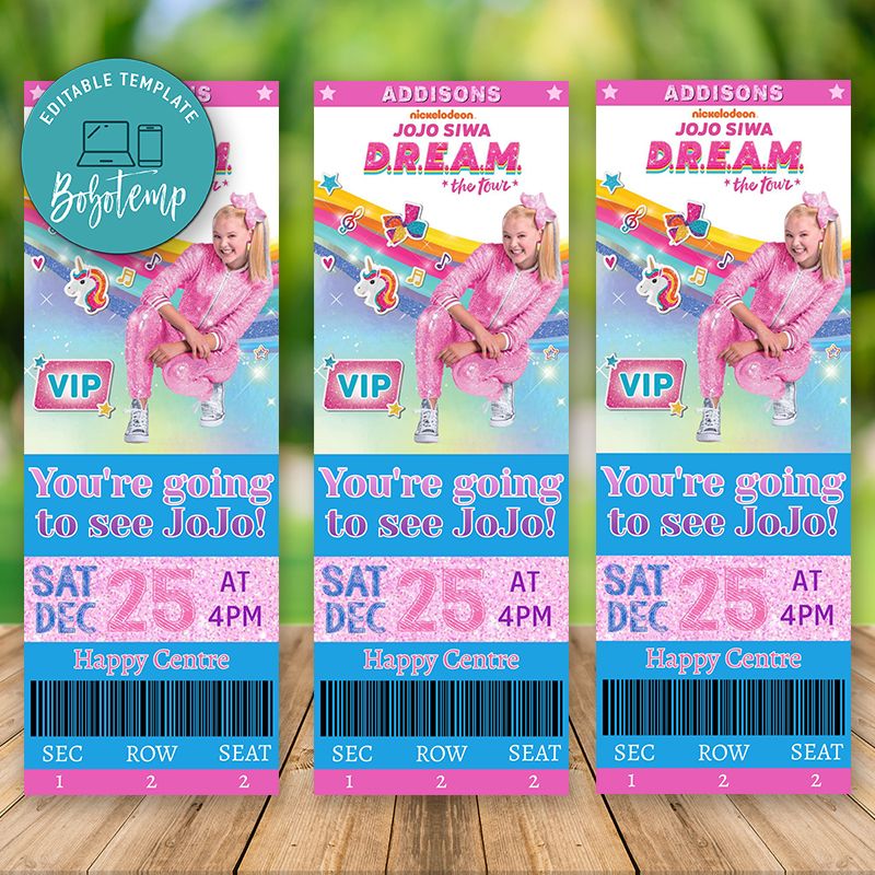 Jojo Siwa Concert Reveal Tickets Printable Surprise Jojo Editable 