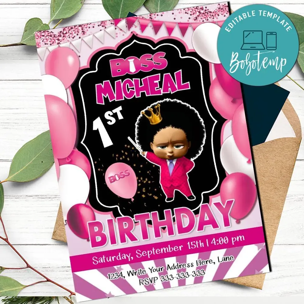 Digital African Girl Boss Baby invitations Custom Template DIY | Bobotemp