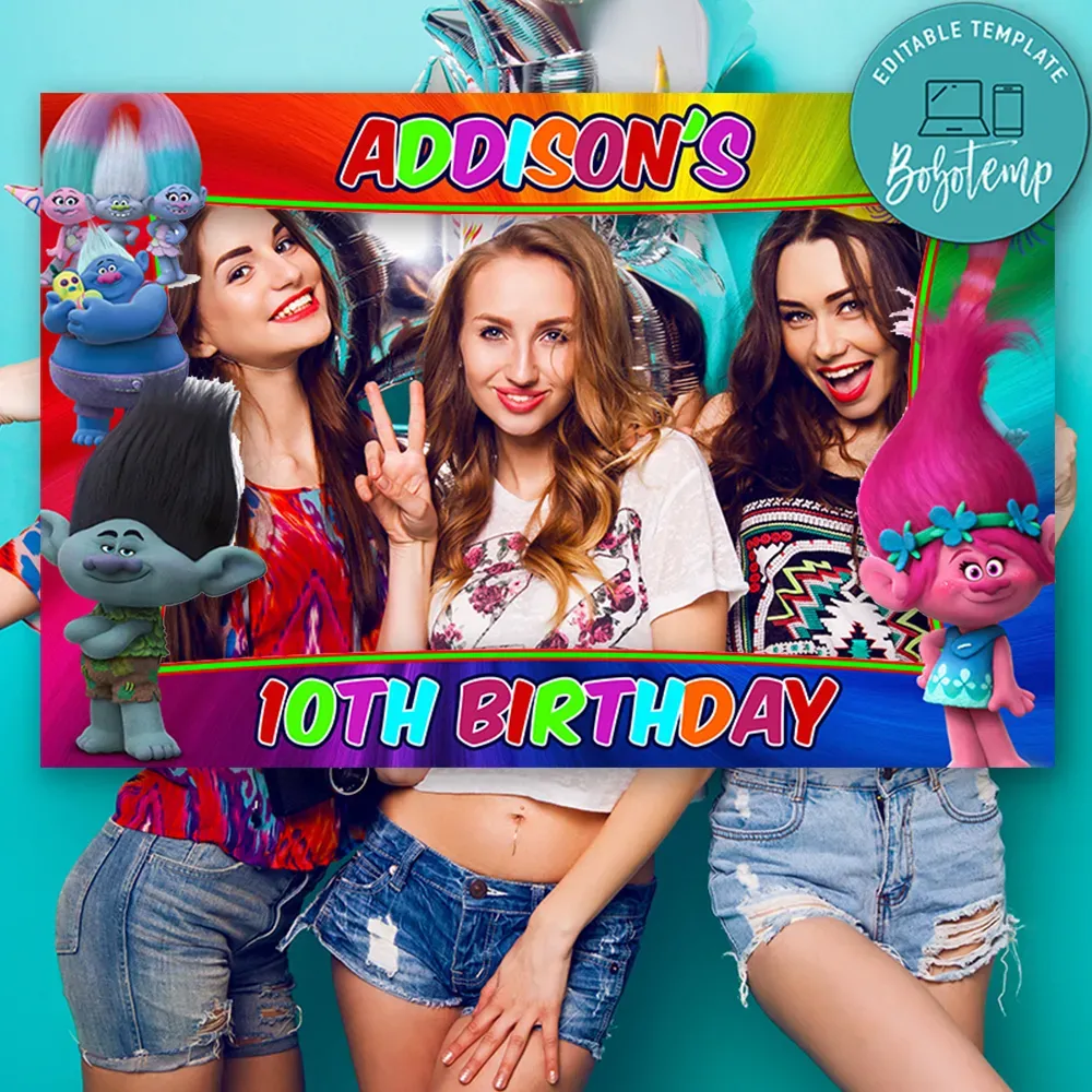 Trolls Party Photo Booth Frame Digital File Printable DIY | Bobotemp