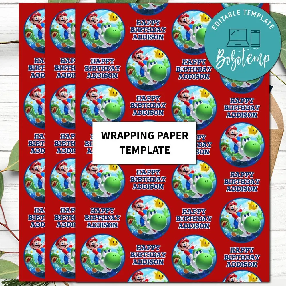 Super Mario Wrapping Paper Printable Template Instant Download | Bobotemp
