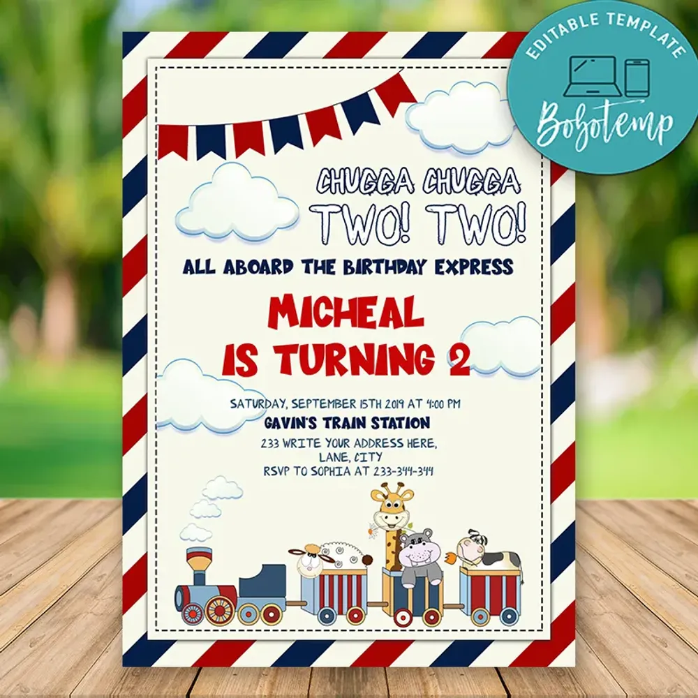 Editable Train Birthday Invitations Instant Download | Bobotemp