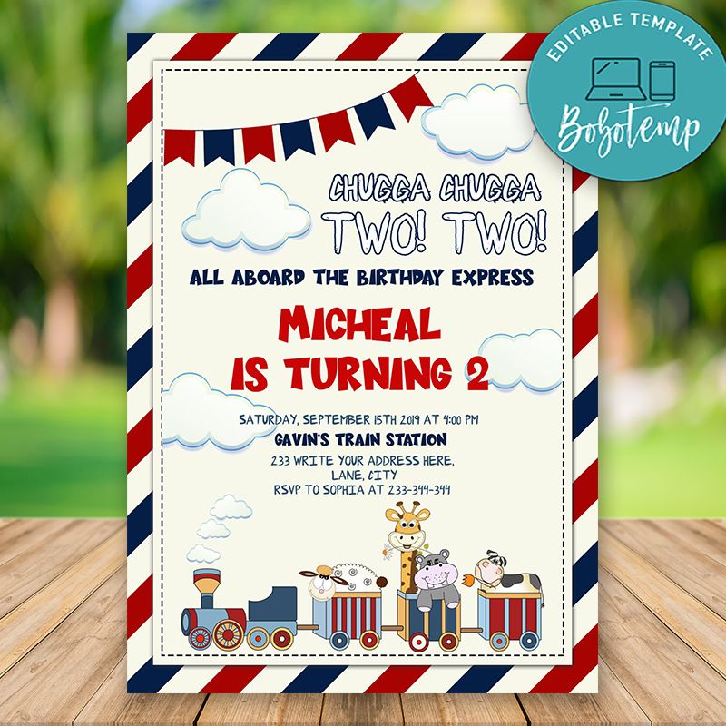 Editable Train Birthday Invitations Instant Download | Bobotemp