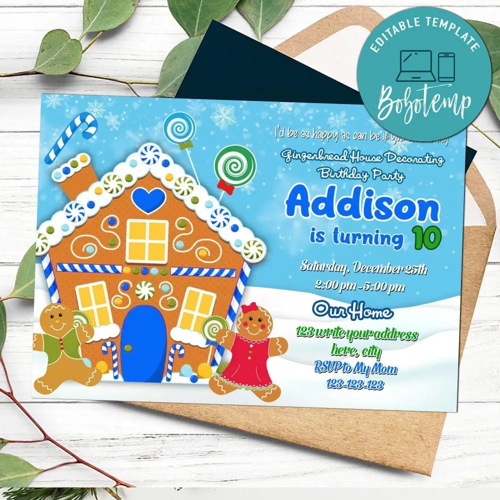 Gingerbread Invitation Customizable Template DIY | Bobotemp