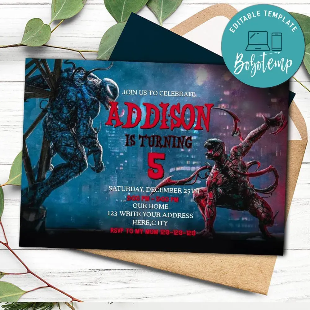 Venom Let There Be Carnage Invitation Customizable Template DIY | Bobotemp