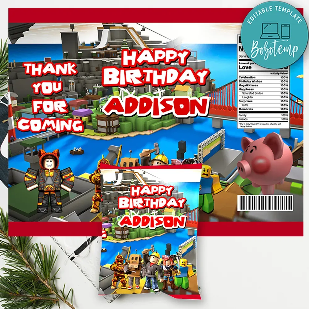 Roblox Gamer Birthday Chip Bag Digital File Printable DIY | Bobotemp