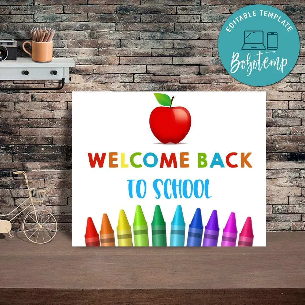 Welcome Back to School Sign Printable Instant Download | Bobotemp