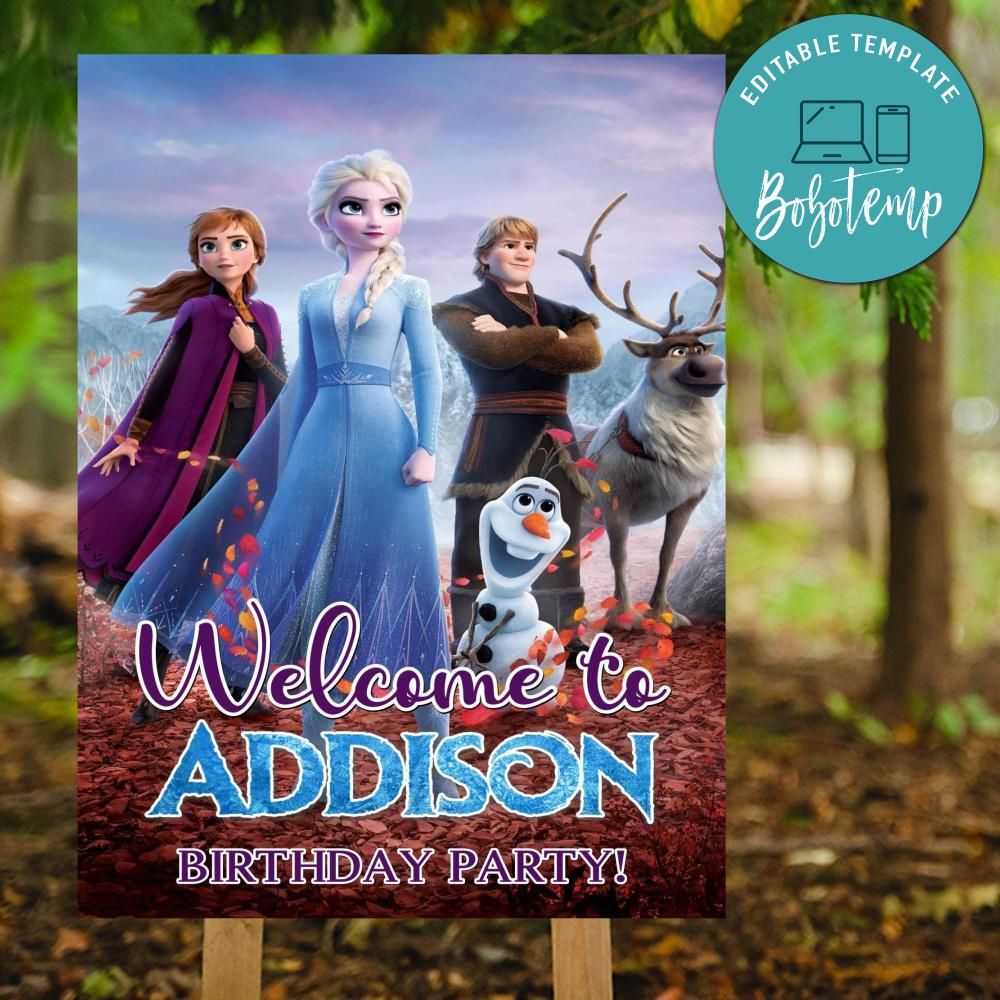 Disney Frozen 2 Birthday Welcome Sign Digital File Printable | Bobotemp