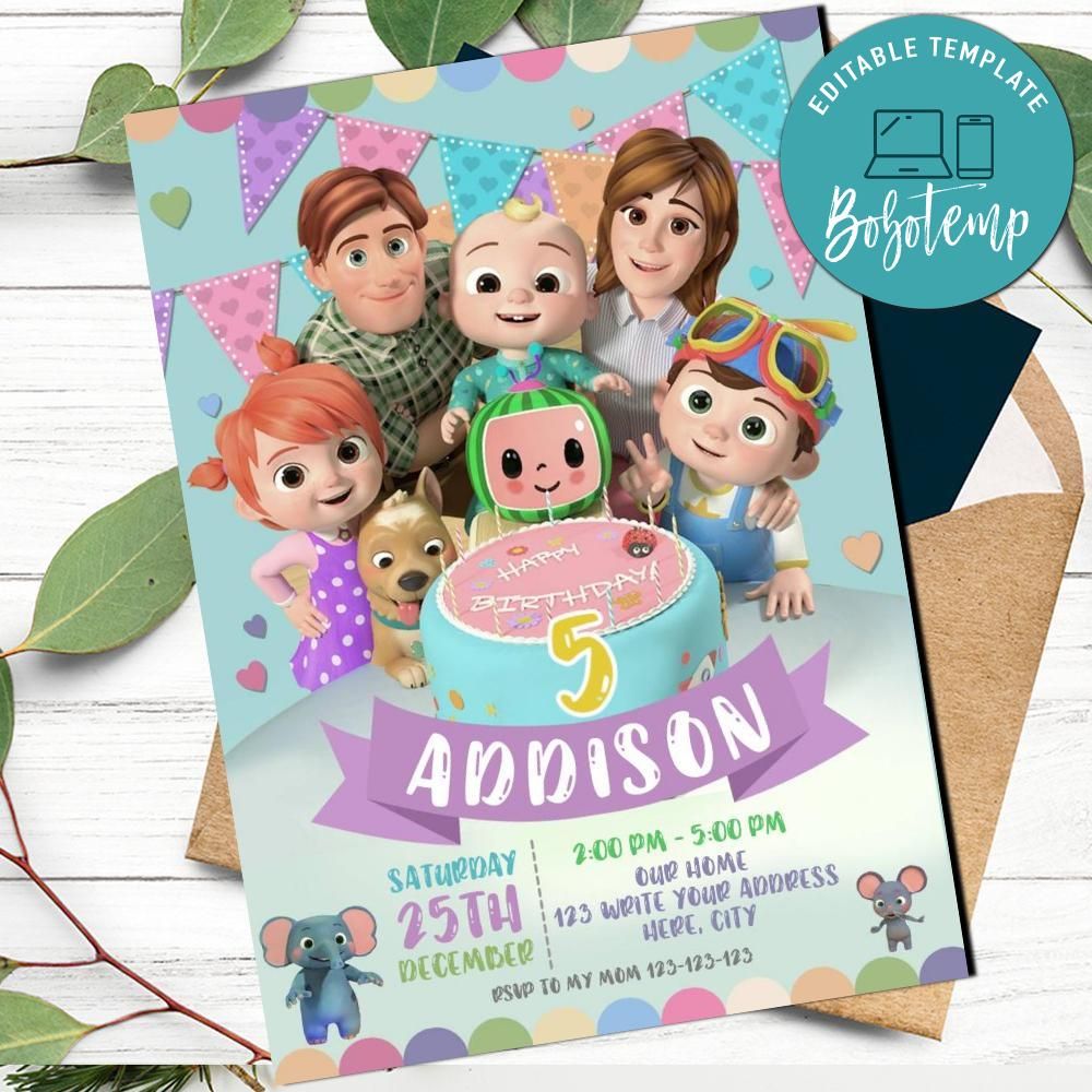 Digital Cocomelon Invitations Custom Template Instant Download 