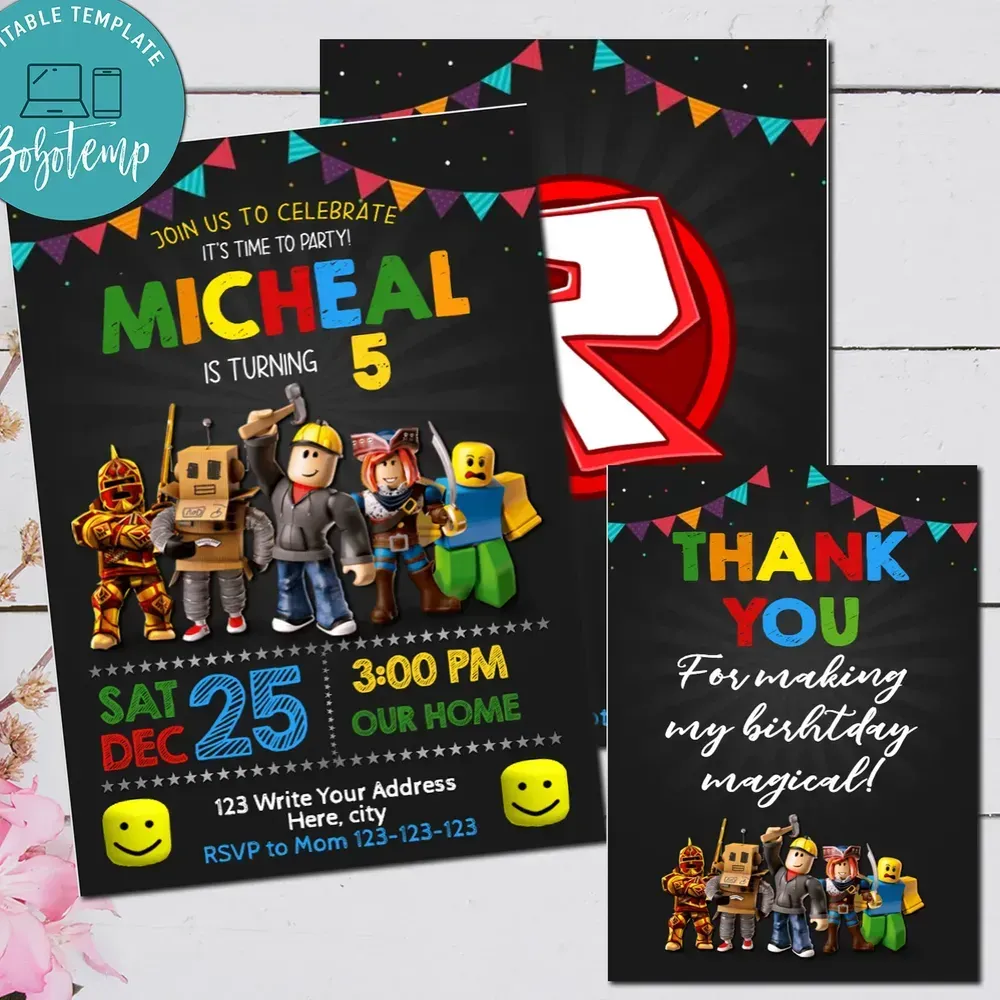 Editable Roblox Game Birthday Flyer Digital File | Bobotemp