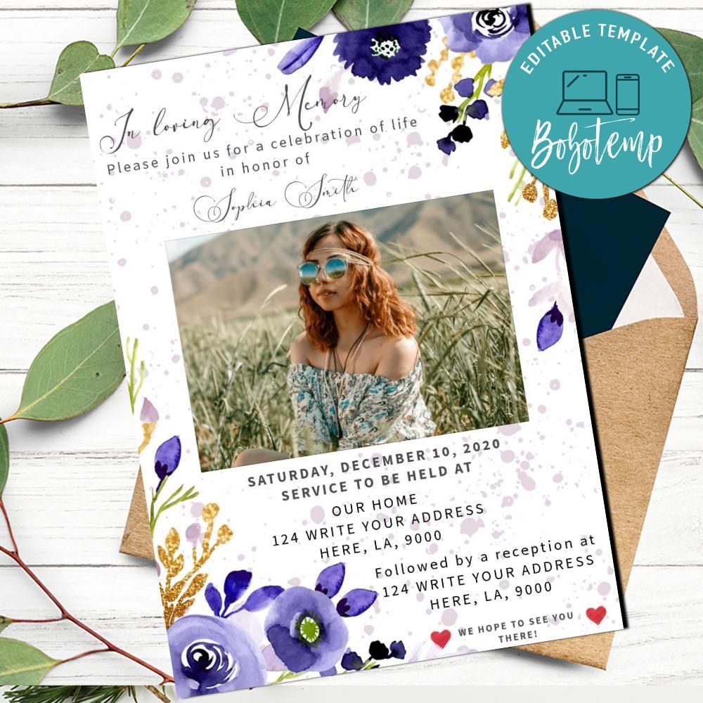 Love in memory invitation Template Instant Download | Bobotemp