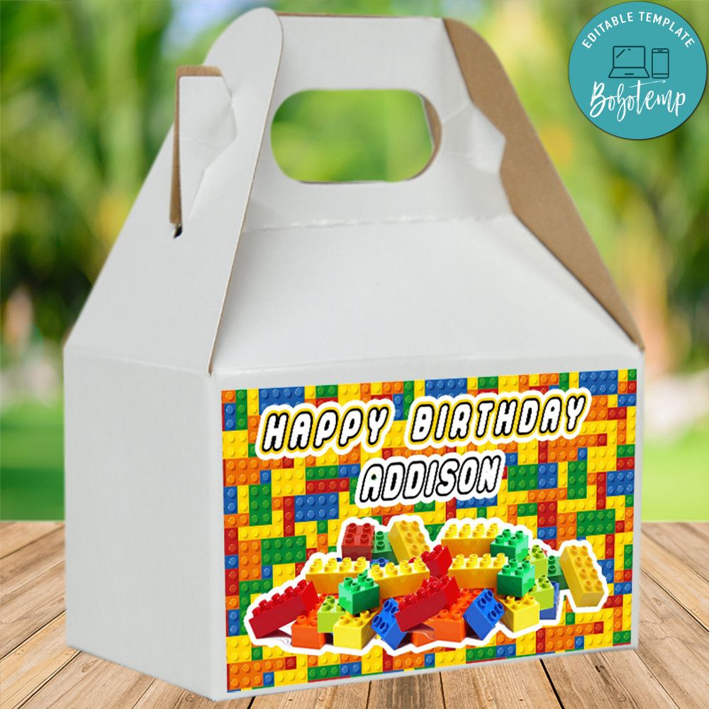 Lego Building Blocks Birthday Gable Boxes Label Template DIY | Bobotemp