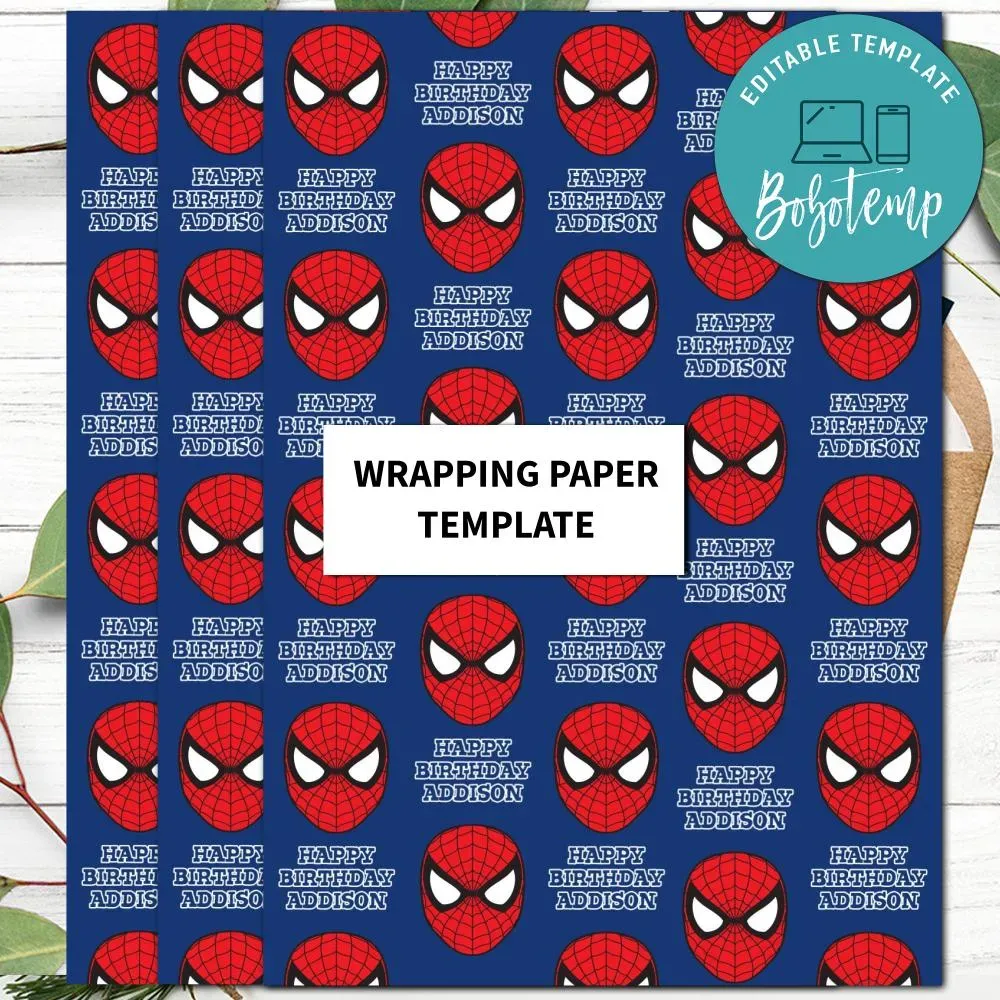 Spiderman Wrapping Paper Template to Print at Home DIY | Bobotemp
