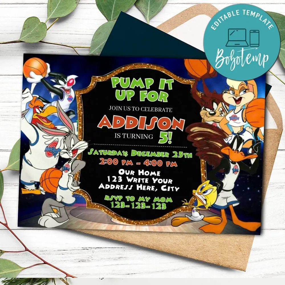 Space jam 2 Birthday Party Invitation Template to Print at Home | Bobotemp