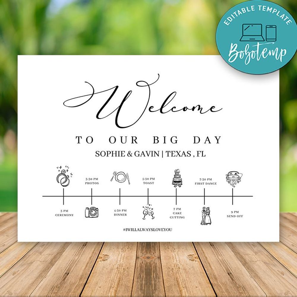 Editable Elegant Wedding Timeline Template Instant Download Bobotemp