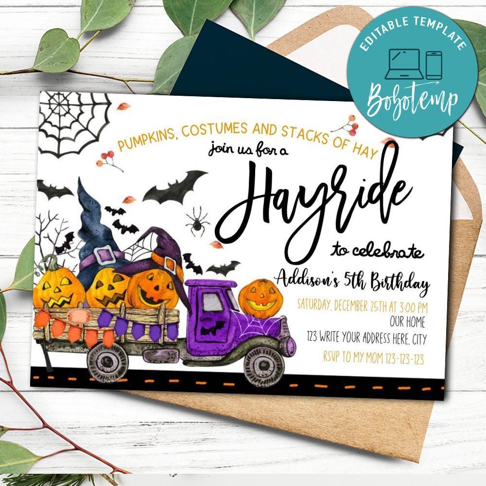 Halloween Hayride Invitation Customizable template DIY | Bobotemp