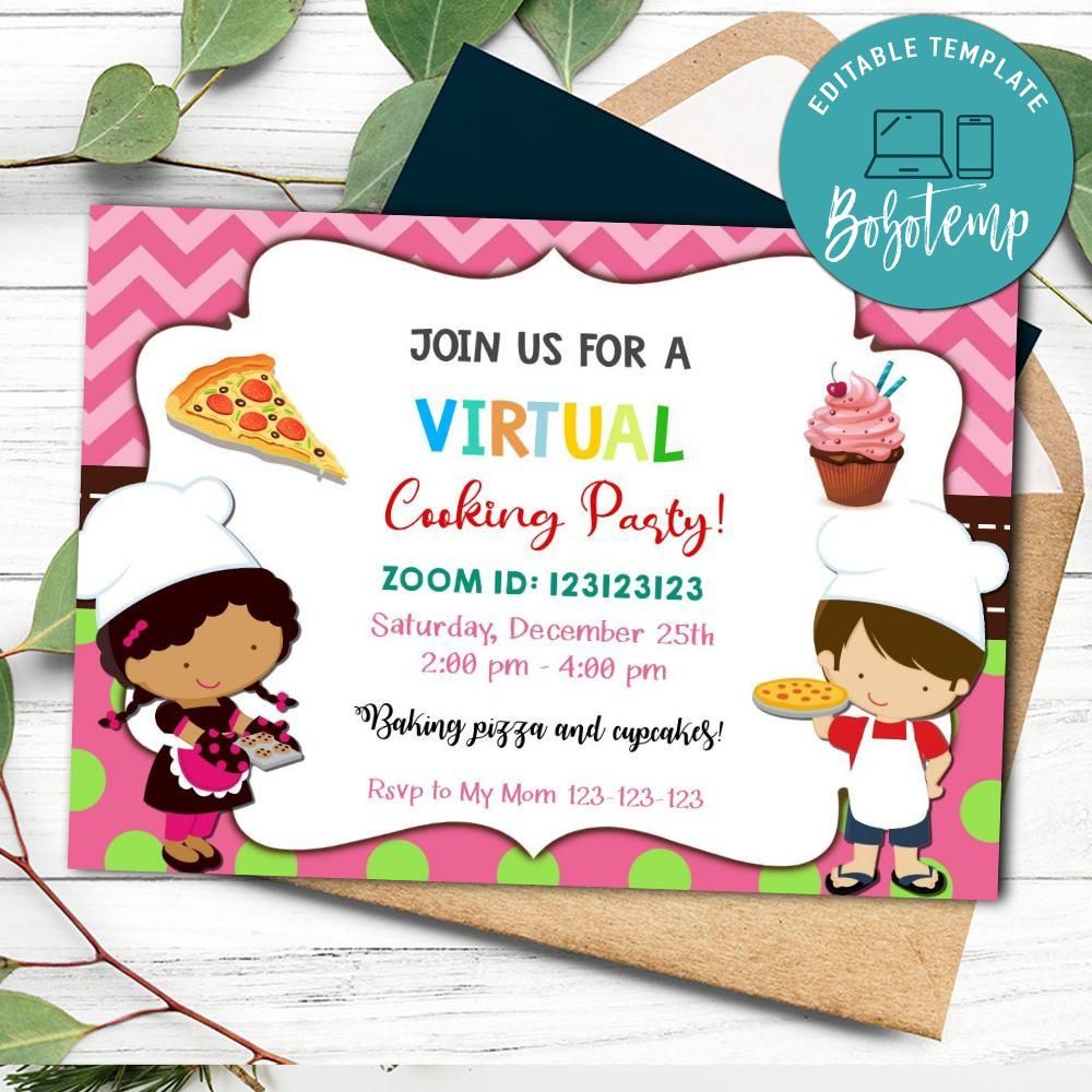 Virtual Cooking Party Invitation Template Instant Download | Bobotemp
