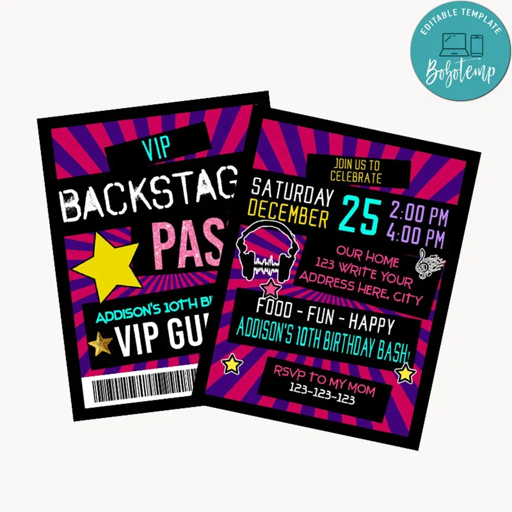 Backstage pass Customizable Template Instant Dow | Bobotemp