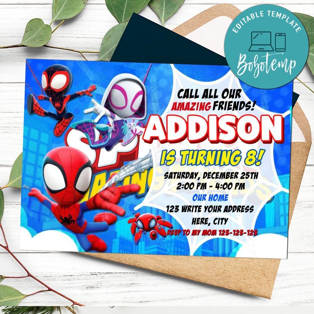 Spidey And His Amazing Friends Invitation Template DIY Bobotemp