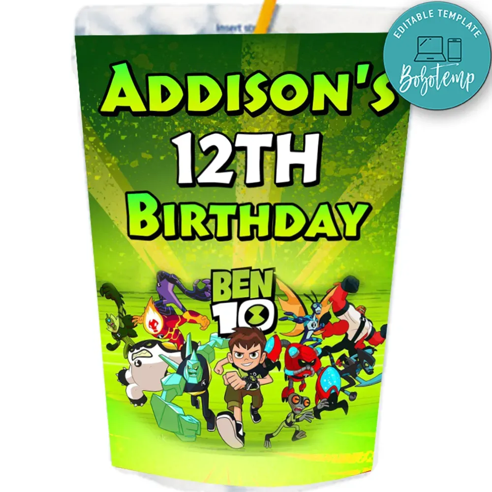 Ben 10 Capri Sun Birthday Labels Digital File Printable | Bobotemp