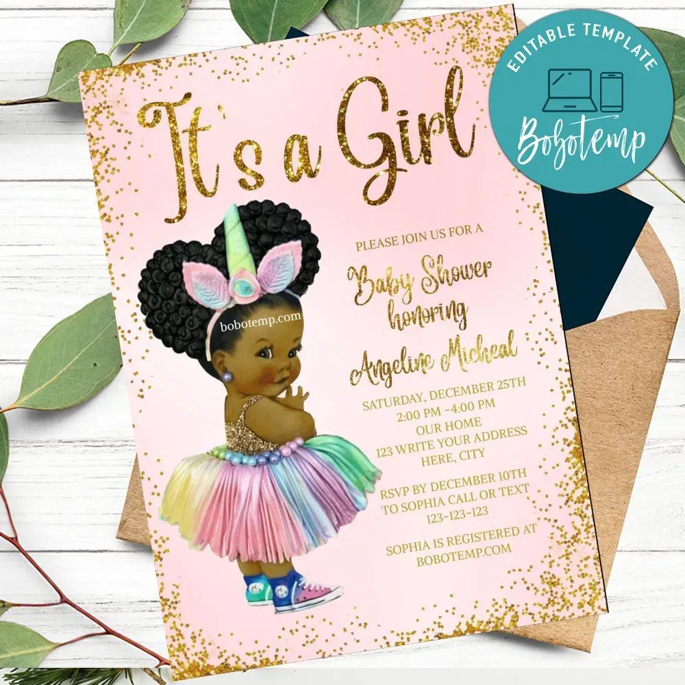 Unicorn Black Baby Shower Invitation DIY | Bobotemp