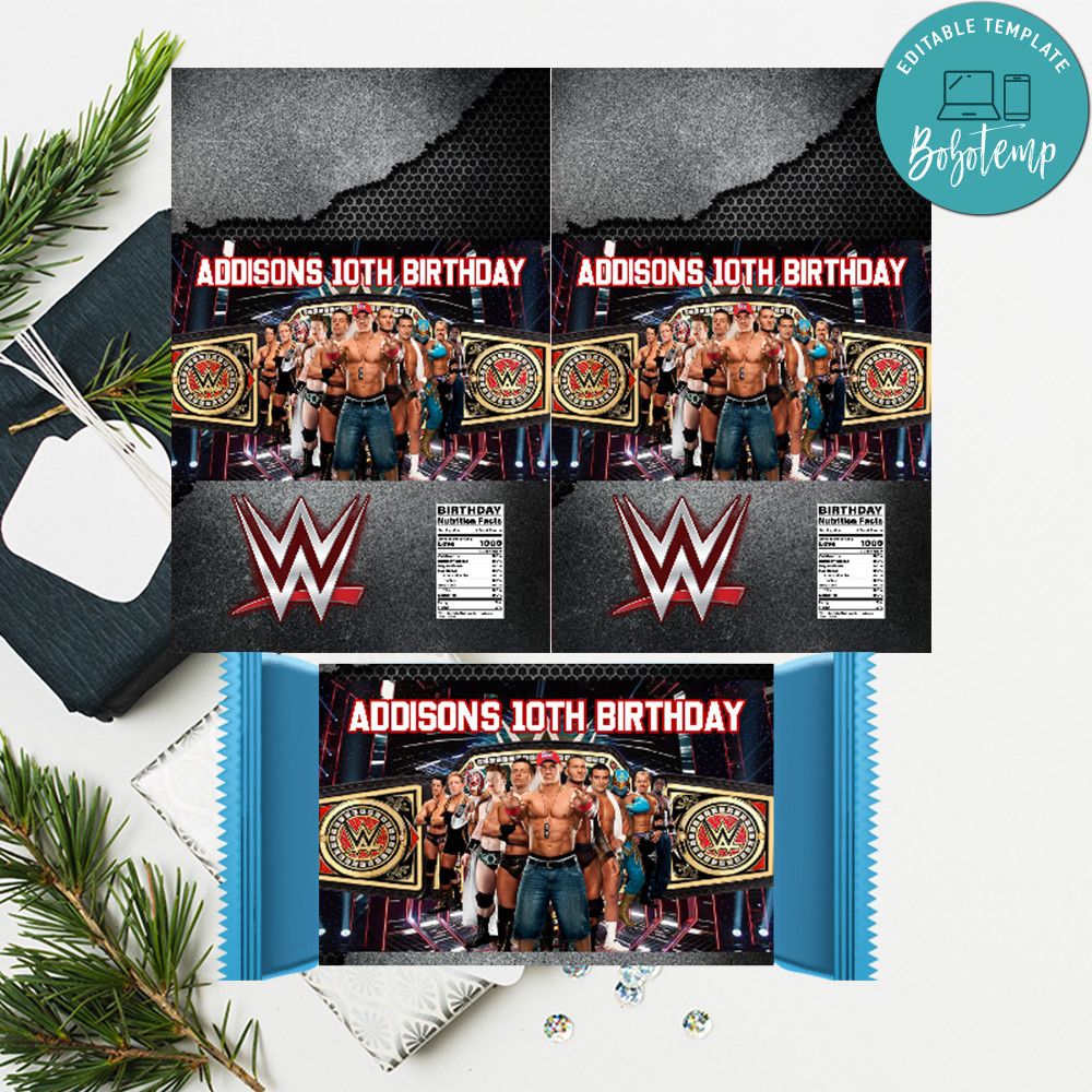 WWE Candy Bar Digital File Printable Instant Download | Bobotemp