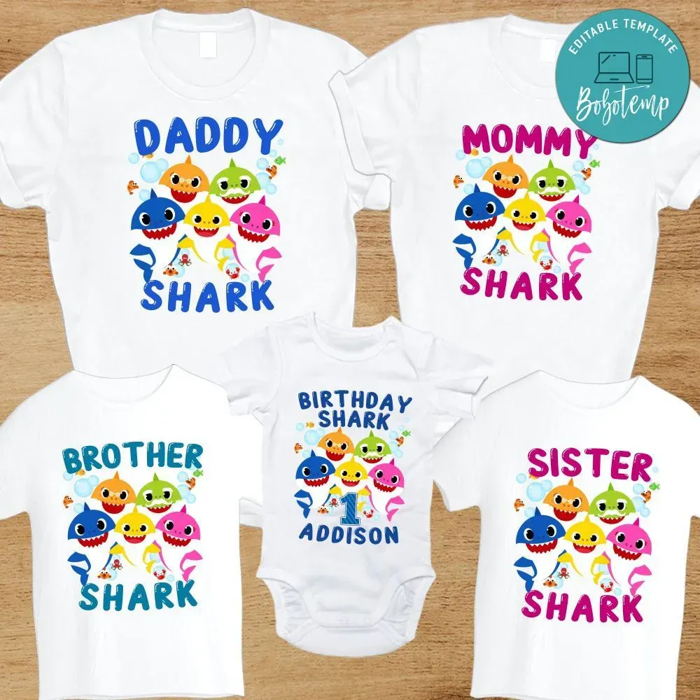 Baby Shark Family Matching Party PNG file template | Bobotemp