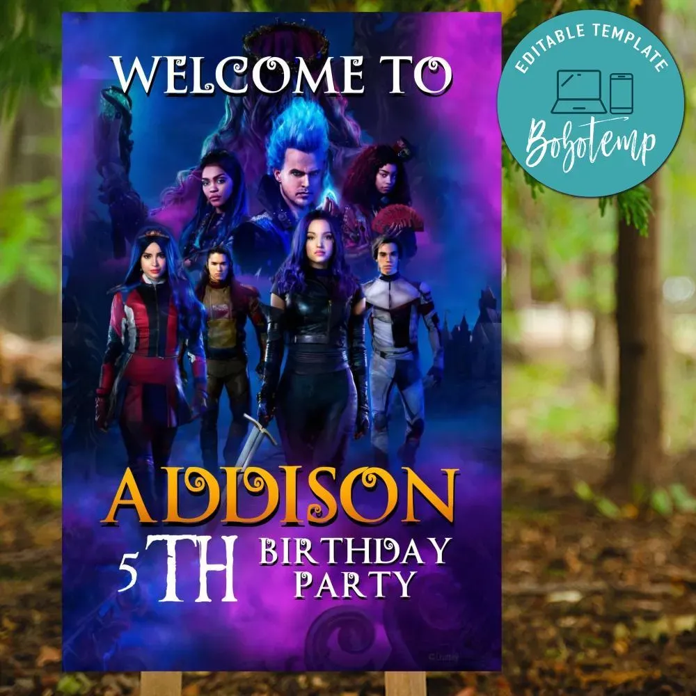 Descendants Birthday Welcome Sign Digital File Printable | Bobotemp