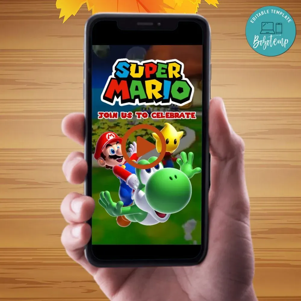 Super Mario Video Invitation Digital Template Customizable DIY | Bobotemp