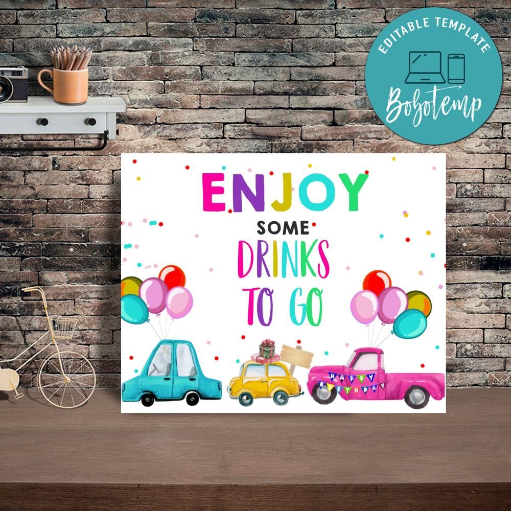 Printable Refreshments Sign Drinks To Go Instant Download | Bobotemp