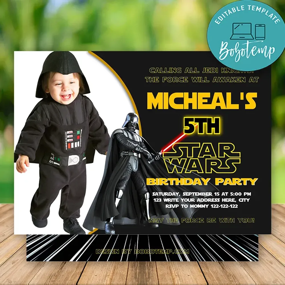Editable Disney Star Wars Birthday Flyer With Picture DIY | Bobotemp