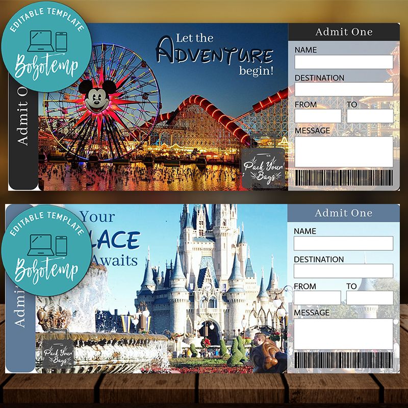 Editable DISNEY World Surprise Trip Tickets Instant Download | Bobotemp