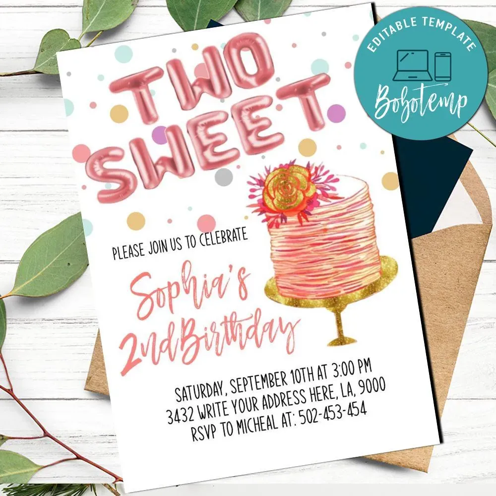 EditableTwo Sweet Birthday Invitations Instant Download | Bobotemp