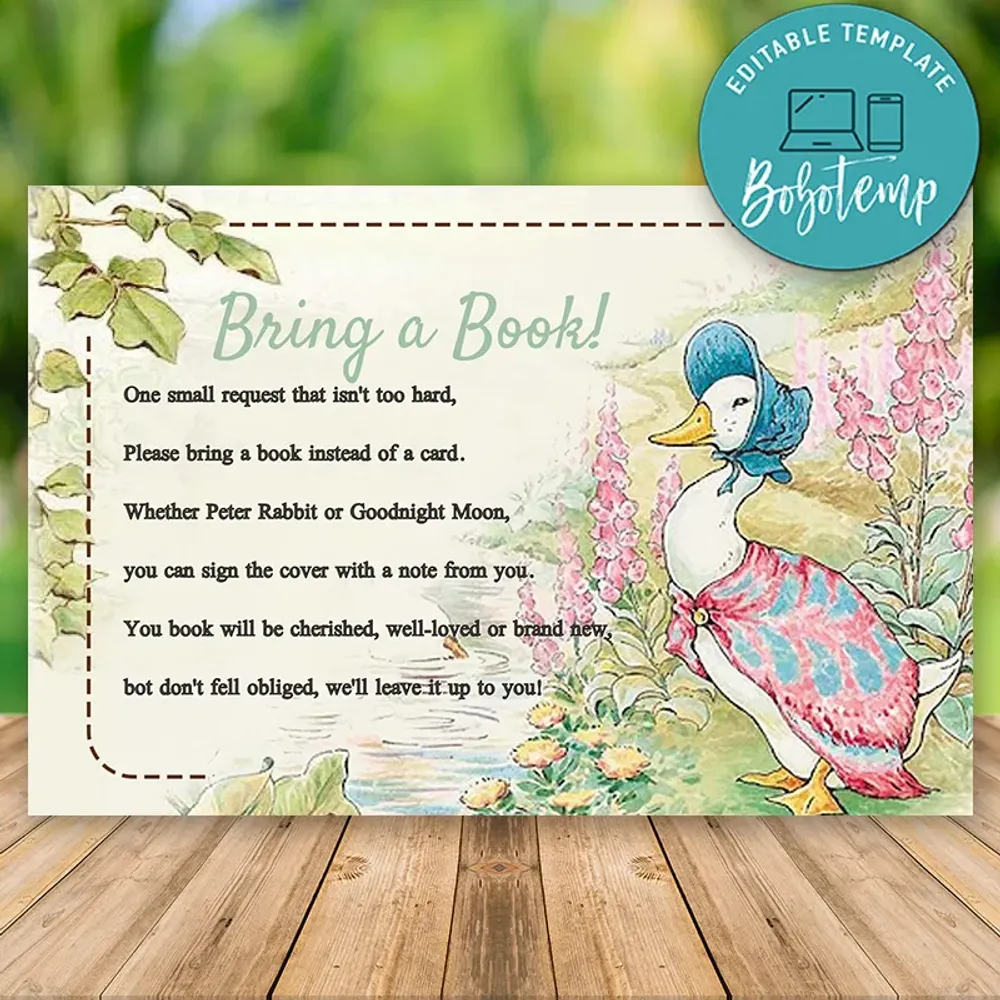 Editable Peter Rabbit Bring a Card Instant Download | Bobotemp