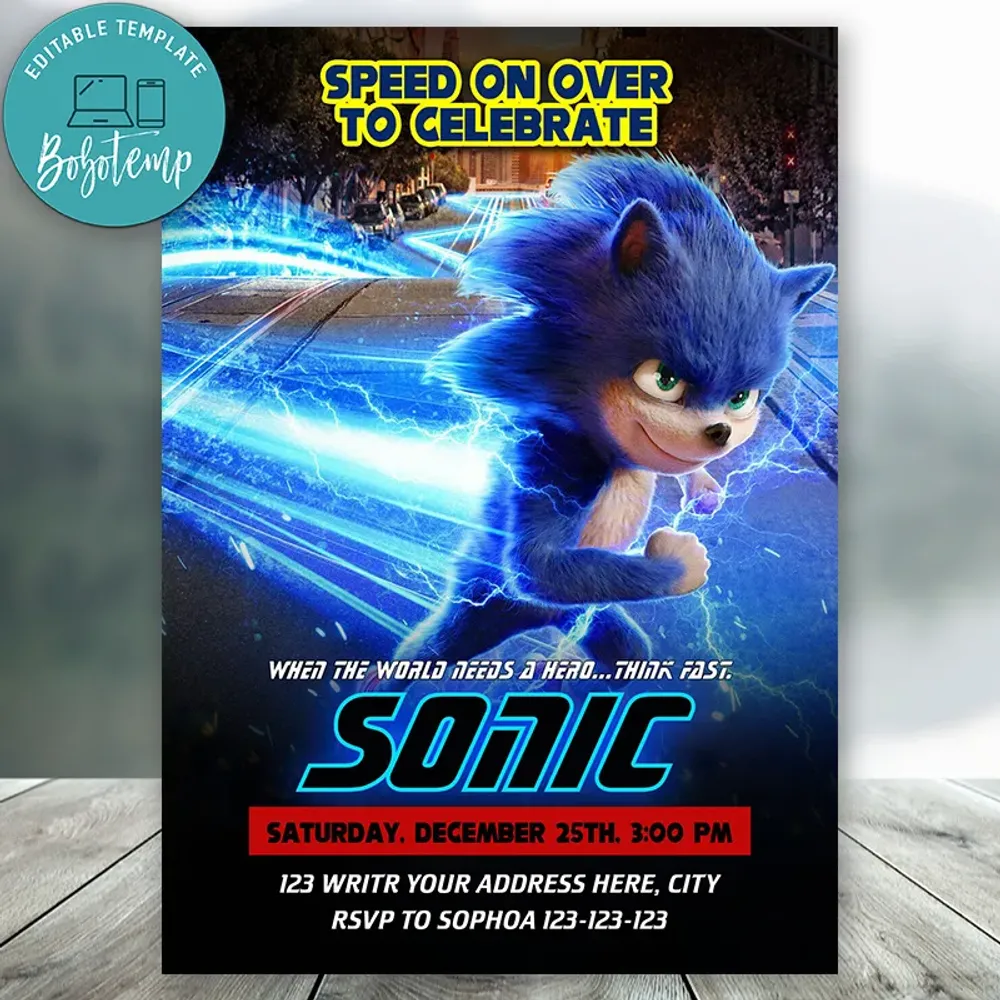Editable Speed On Over Sonic Birthday Flyer Instant Download | Bobotemp