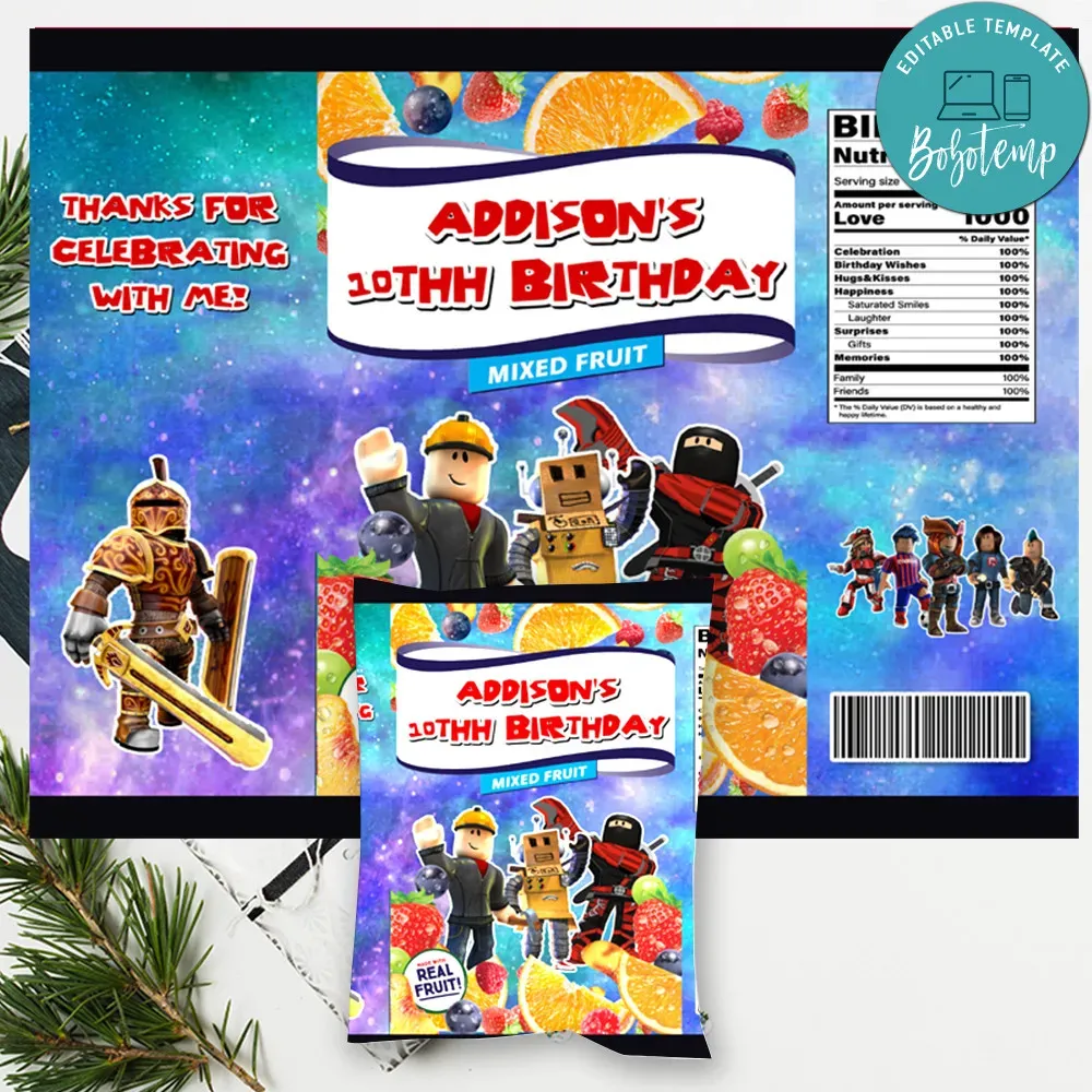Roblox Birthday Fruit Snack Bag Digital File Printable DIY | Bobotemp