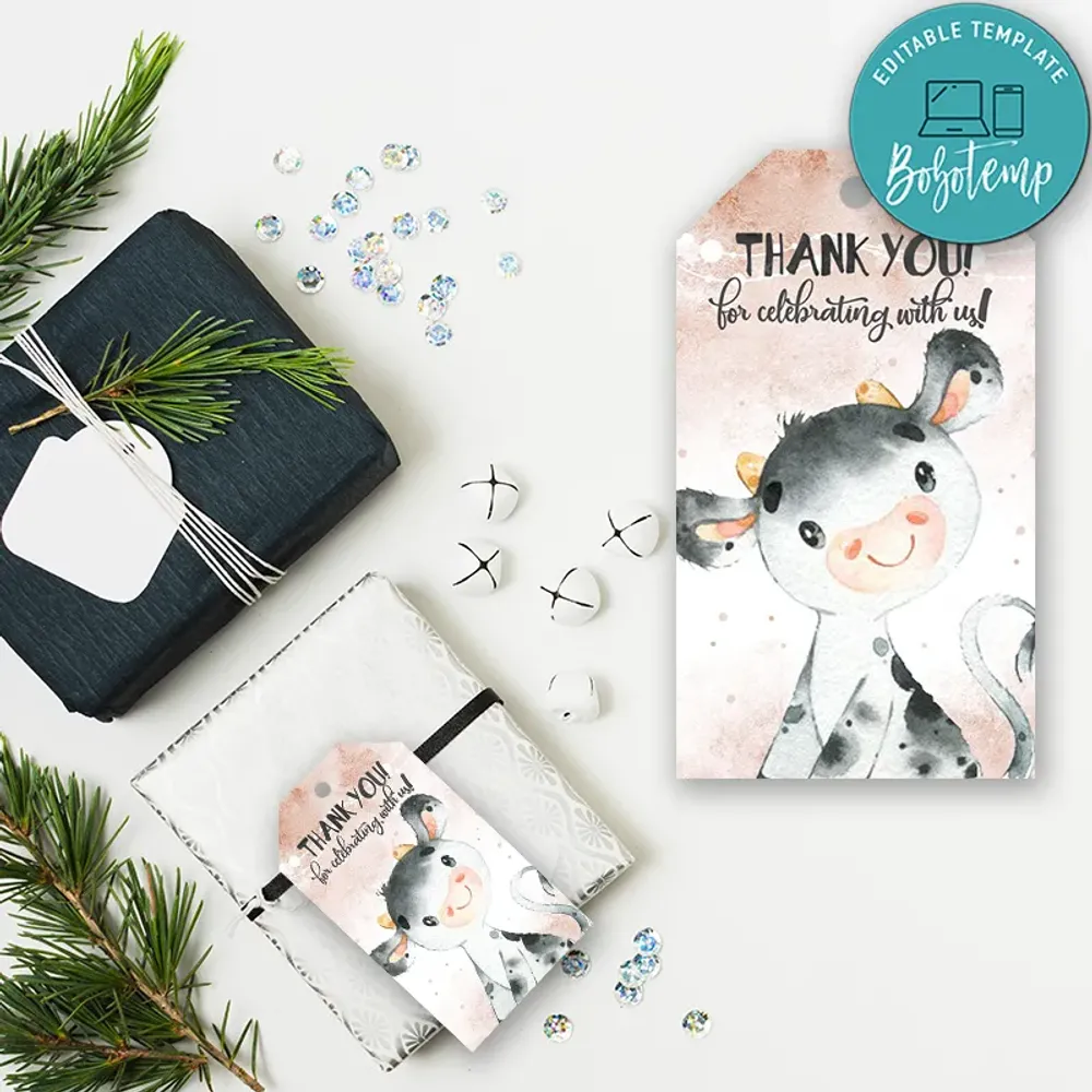 Printable Boy Cow Birthday Party Gift Tag Instant Download | Bobotemp