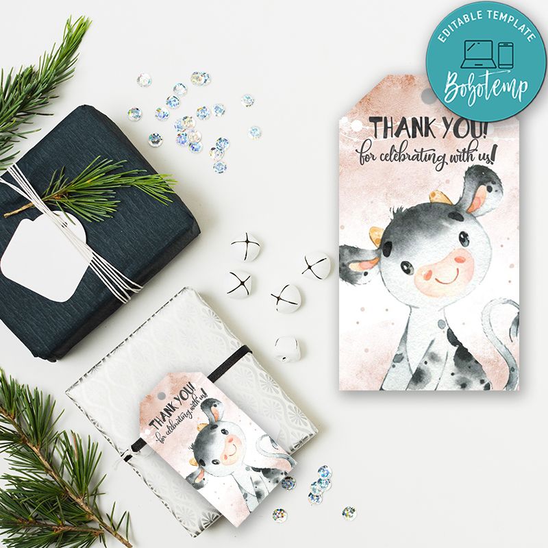 Printable Boy Cow Birthday Party Gift Tag Instant Download ...