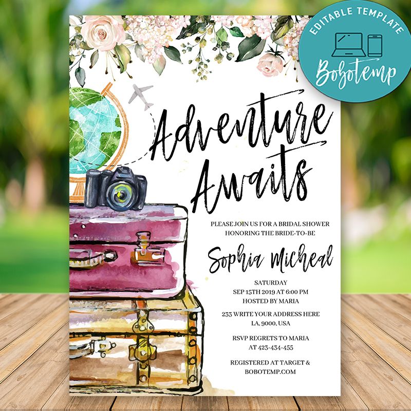 Printable Travel Shower Invitation Instant Download | Bobotemp