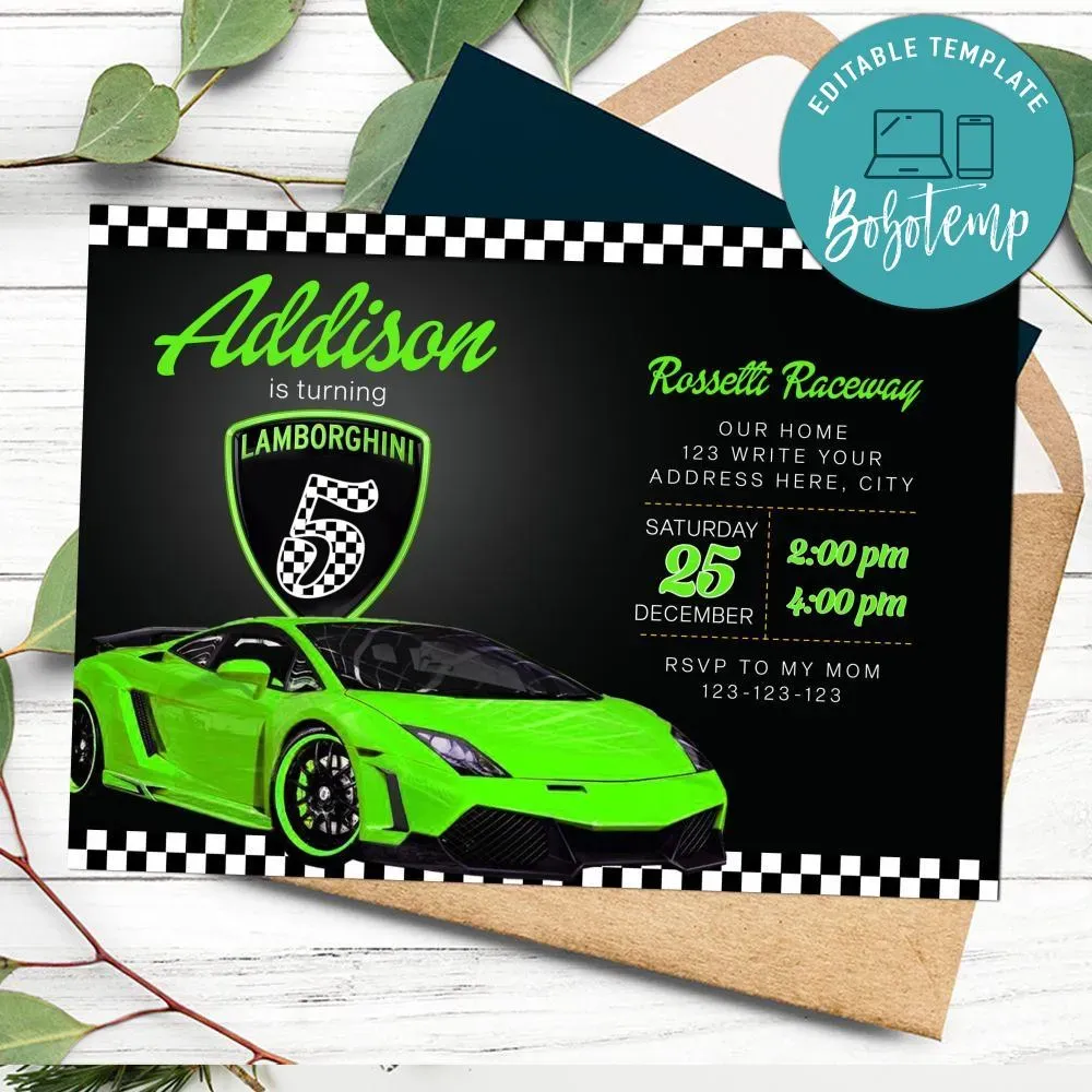 Lamborghini Invitation Customizable Template DIY | Bobotemp