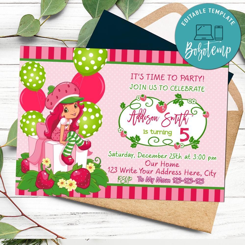 Strawberry Shortcake Invitation Template To Print At Home DIY Bobotemp