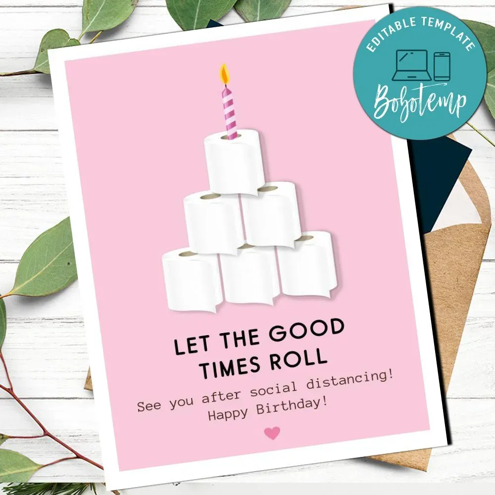 Let The Good Times Roll Happy Birthday Pink Card to Print DIY | Bobotemp