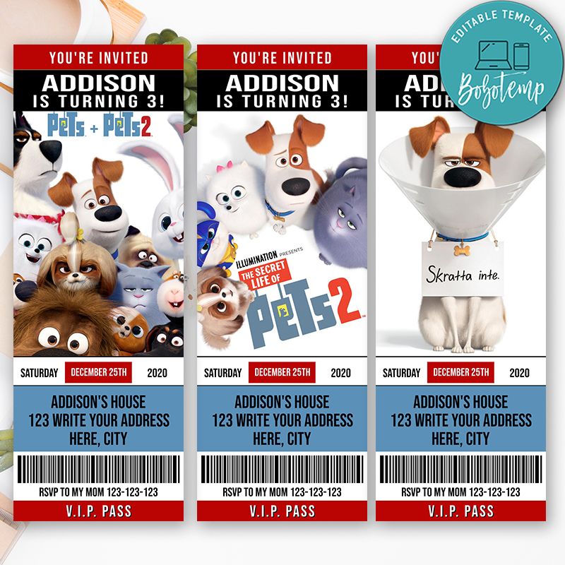 Printable Secret Life of Pets 2 Movie Ticket Invitation DIY ...