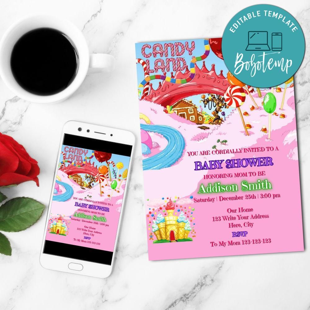 Candyland Baby Shower Invite Customizable Template Instant Downlo ...