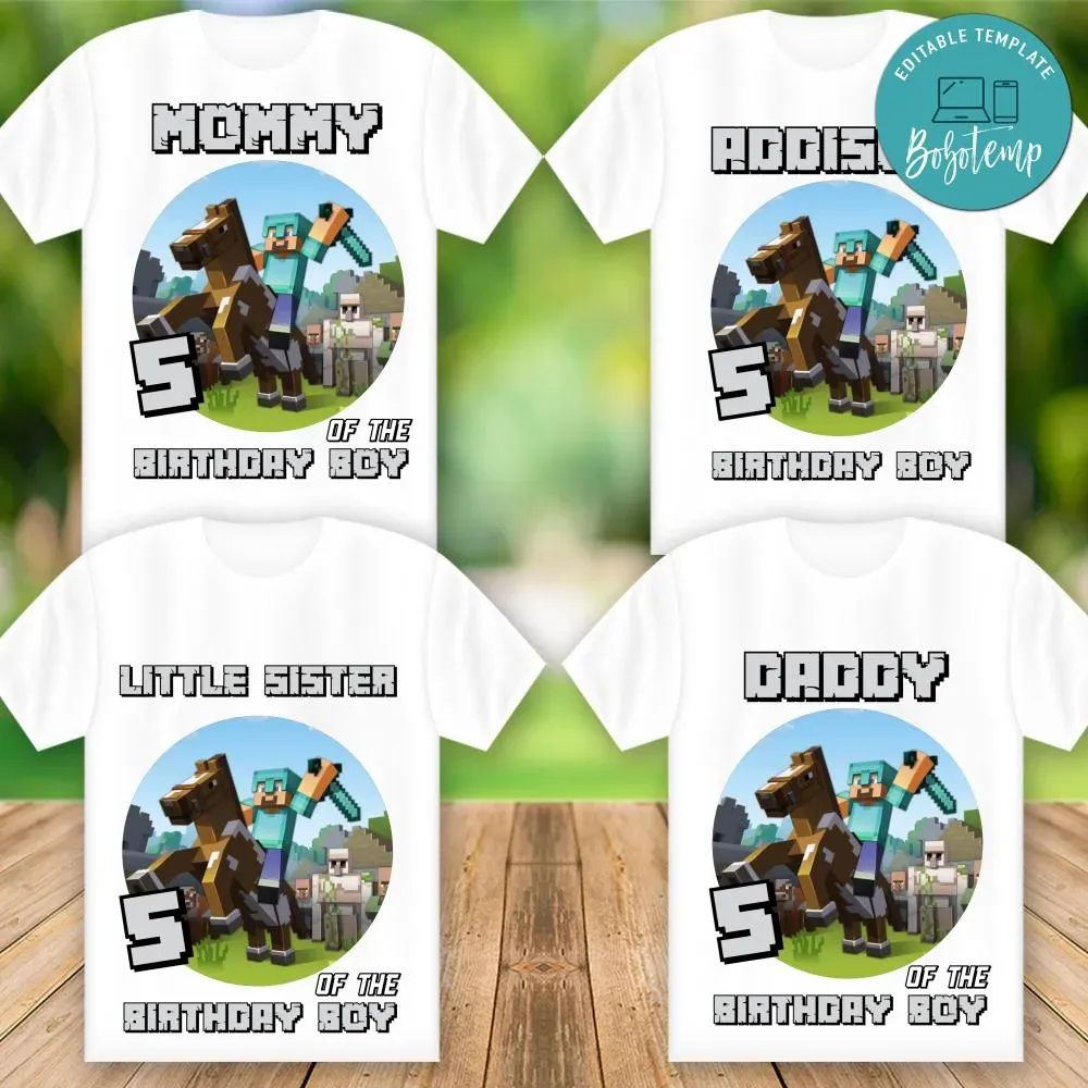 Printable Minecraft Set T Shirt Family Template Instant Download | Bobotemp
