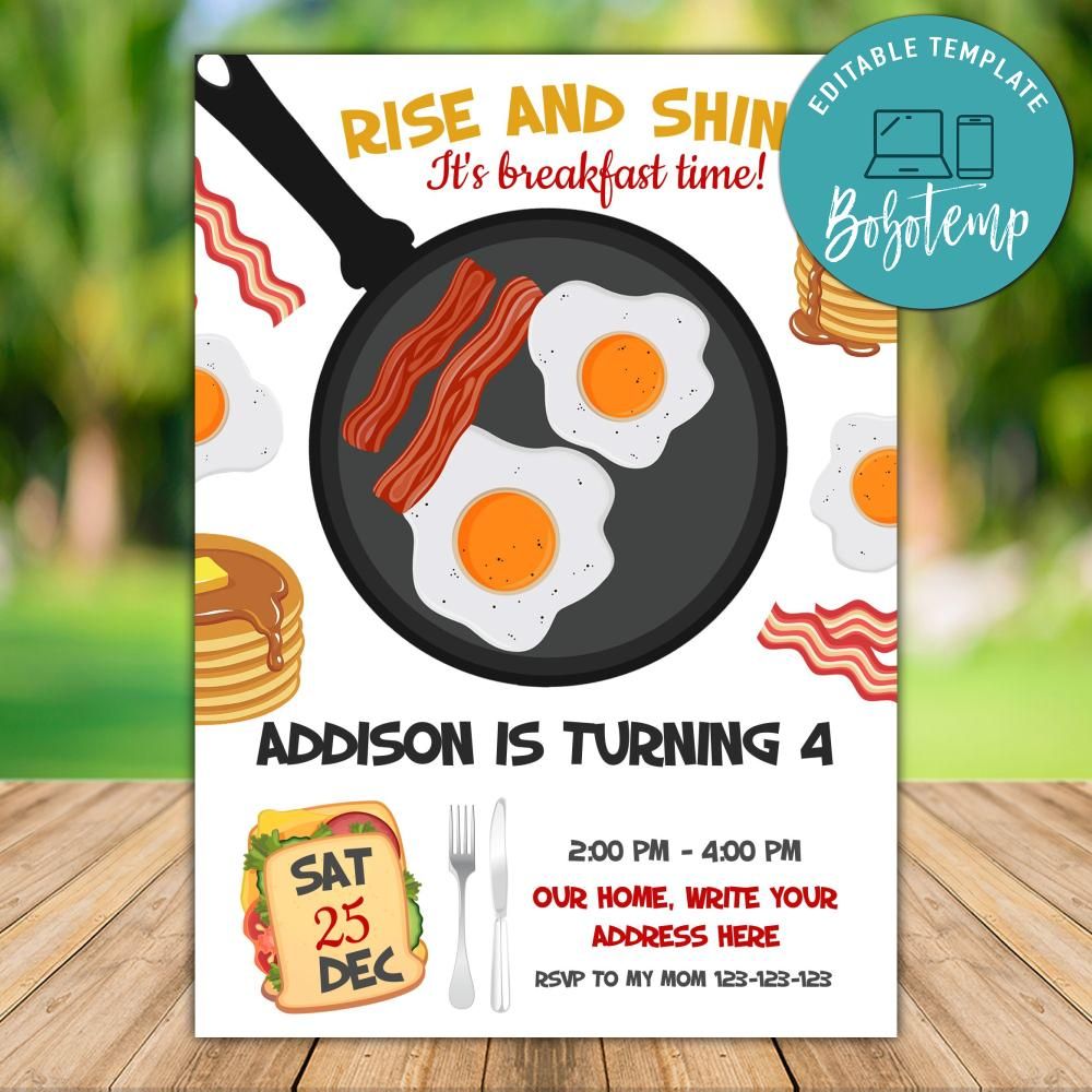 Printable Eggs And Bacon Party Invitation Instant Download 